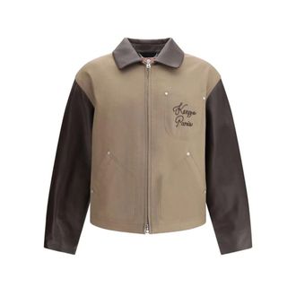 Kenzo Homme, Vestes, Brun, Taille: M Veste de collège en laine et cuir