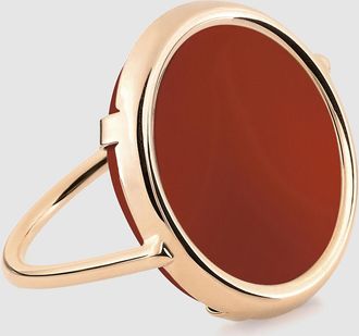 Ginette NY Bague Disc Agate Rouge Or Rose