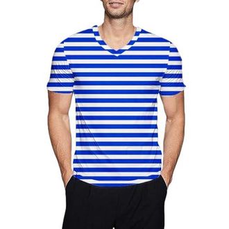 Generic T-shirt ray&eacute; pour homme d&eacute;contract&eacute; et tendance avec col en V et manches courtes, bleu, 3XL