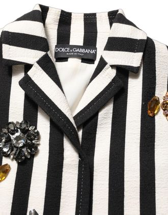 Dolce & Gabbana Womens Black White Striped Embellished Coat Jacket Clothing