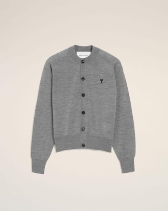 Ami Cardigan Gris Col Rond Ami De Coeur en Laine Noir - XXS - Femme