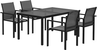 OUTSUNNY Ensemble table de jardin rectangulaire et 4 chaises empilables m&eacute;tal textli&egrave;ne verre tremp&eacute; noir