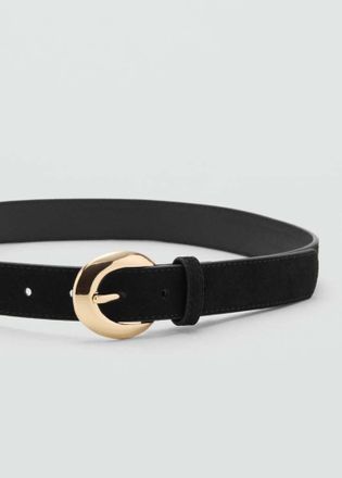 Mango Ceinture cuir boucle ovale noir - Femme - XL - MANGO