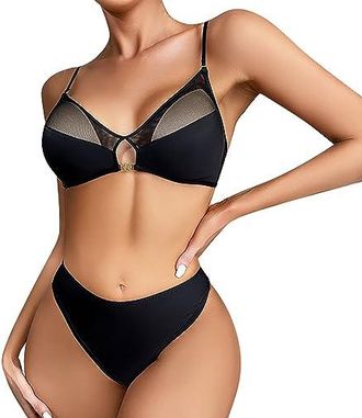 Generic Ensemble sous Vetement Femme Ensemble Lingerie Confortable Classique Culotte String en Dentelle Sexy - Lingerie De Nuit Transparente Et Charmante