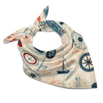 Generic Écharpe carrée en soie nautique marine légère avec boussole pour cheveux respirant Cadeau pour homme et femme, multicolore, 60x60cm
