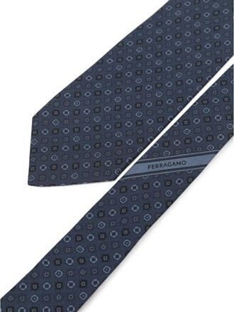 Ferragamo Silk Geometric Jacquard Necktie - Navy