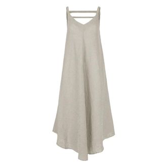 Bomboogie Femme, Robes, Beige, Taille: 42 FR Robe Midi Ray&eacute;e en Lin