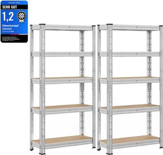 Songmics Schwerlastregal, 2er Set, Kellerregal, 30 x 75 x 150 cm, bis 875 kg belastbar, einfache Montage, Lagerregal, verstellbare Ablagen, Lagerregal, silbern