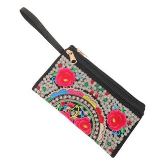 UPKOCH Pochette Brod&eacute;e Ethnique &agrave; Motif Floral Rose Paquet &agrave; Main Zipp&eacute; L&eacute;ger pour Femme Pochette Vintage Artisanale Int&eacute;rieur Spacieux Soir&eacute;e Mariage et Fes