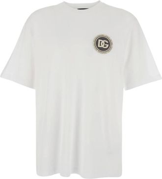 Dolce & Gabbana Homme, Tops, Blanc, Taille: XL T-shirt en coton avec &eacute;cusson