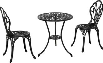OUTSUNNY Set Da Esterno 3 Pz In Alluminio Con 2 Sedie E Tavolino Rotondo Nero