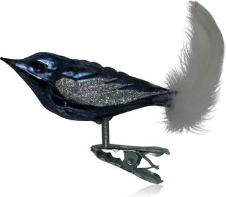 Lauschaer Glas Christbaumschmuck Vogel mit Federschwanz dunkelblau Glanz 3 Stück Christbaumschmuck Weihnachtsbaumschmuck mundgeblasen, handdekoriert