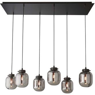 Fischer & Honsel Pendelleuchte regi mehrflammig mit 6 Rauchglas Glaskugeln, Breite 115cm