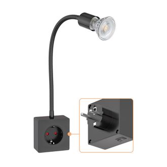 LEDs Com Steckdosenlampe LESCH Leselampe, chrom/schwarz inkl. GU10 LED Lampe 5,3W, 504lm, 44&deg;, wei&szlig;