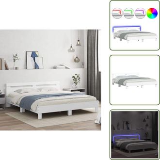 vidaXL The Living Store Bettgestell mit Kopfteil und LED-Beleuchtung Wei&szlig; 200x200 cm - LED-Beleuchtung