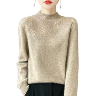 Generic QXDZSW Automne/Hiver 24 Imprimé Diamant Tricoté Demi Hauteur Pull Femme Laine Top Loose Chaud Cachemire Pull, Tuo, XXL