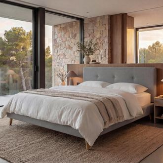 Mendler Polsterbett HWC-J98, Bett Doppelbett Bettgestell mit Lattenrost, Massivholz - 160x200cm grau