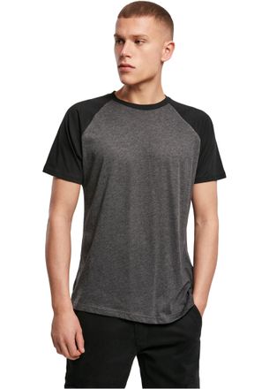 Build Your Brand Raglan Contrast Tee, XXL, Charcoal (Heather)