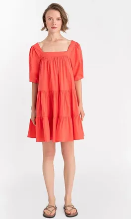 Neu Nomads Damen vegan Kleid Mini Quadratischer Ausschnitt Koralle
