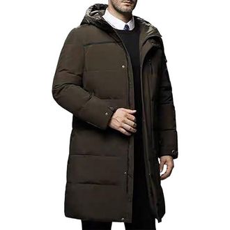 Generic Parka longue &agrave; capuche et fermeture &eacute;clair pour homme - Manteau dhiver chaud et matelass&eacute;, marron, 3XL