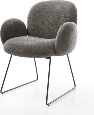 DELIFE Esszimmerstuhl Nube-Flex mit Armlehnen Boucl&eacute; Soft Schlamm Kufengestell Schwarz Taschenfederkern, Esszimmerst&uuml;hle