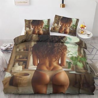 Generic Housse de Couette 220x240 Femme Sexy Parure de Lit 2 Personnes Style Adulte 3 Pi&egrave;ces Housse Couette en Microfibre Douce Imprim&eacute; 3D avec 2 Taies doreil