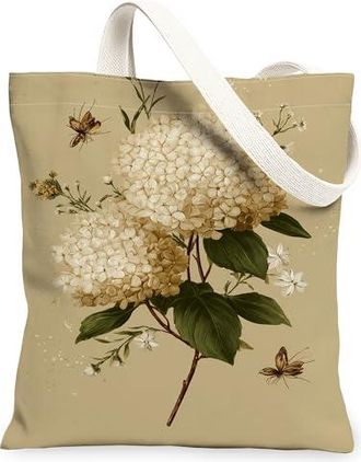 Generic Sacs fourre-tout en toile &agrave; motif floral vintage, r&eacute;utilisables, l&eacute;gers et lavables avec bandouli&egrave;re pour lext&eacute;rieur, beige, 13x15 Inch