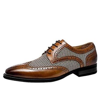 ZYUEER Chaussure Homme Ville Cuir, Chaussures Basses Plates Vintage Derby Mariage Dressing Oxford Business Cuir Vernis Brogue R&eacute;tro Grande Taille, Jaune, 43 