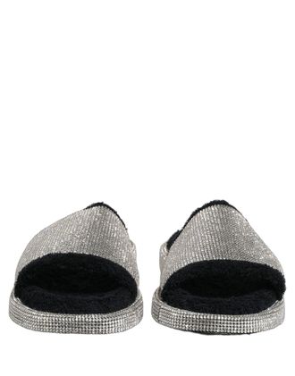 Dolce & Gabbana Black Crystal Embellished Platform Men Slides Shoes Cotton Goat Leather