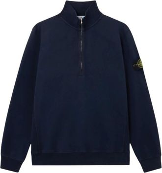 Stone Island Homme, Sweatshirts et sweats &agrave; capuche, Bleu, Taille: 2XL SweaT-shirt &agrave; demi-fermeture &eacute;clair de coupe classique avec empi&egrave;cements c&ocirc;tel&eacute;s