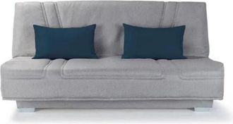 Les Tendances Les Tendances - comfort bultex Banquette clic-clac - 3 places - Tissu gris + Coussins deco bleu - L193 x