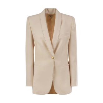Elisabetta Franchi Femme, Vestes, Beige, Taille: 36 FR Veste Blazer L&eacute;g&egrave;re en Cr&ecirc;pe Crois&eacute;