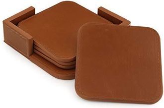 LondoDesign Untersetzer aus Leder (4er Set) - Premium Tischuntersetzer für Kaffeeglas, Getränkeglas - rutschfeste Oberfläche