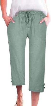 Generic Pantalon L&eacute;ger Femme Fluide en Lin &Eacute;t&eacute; Ample en Lin Respirant et Ample pour Femmes Pantalon D&eacute;contract&eacute; avec Poche Lat&eacute;rale et Fente pour Les Pieds L&eacute;