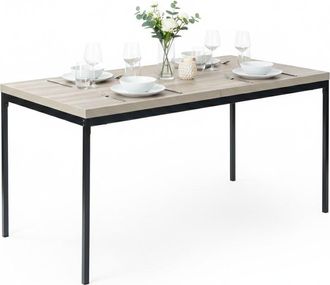 Furniture R Esstisch, K&uuml;chentisch in grauem Holzmuster, Metallrahmen, rechteckiger K&uuml;chentisch mit rutschfesten F&uuml;&szlig;en f&uuml;r Esszimmer, Wohnzimmer, 150 x 75 x 75 cm,