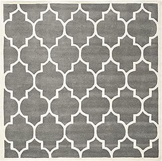 Safavieh Zeitgenössische Teppich für Wohnzimmer, Esszimmer, Schlafzimmer - Chatham Collection, Kurzer Flor, Dunkelgrau und Elfenbein, 152 X 152 cm