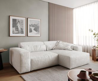 DELIFE Ecksofa Sirpio 230x155 cm Boucl&eacute; Creme-Wei&szlig; Recamiere variabel, Ecksofas