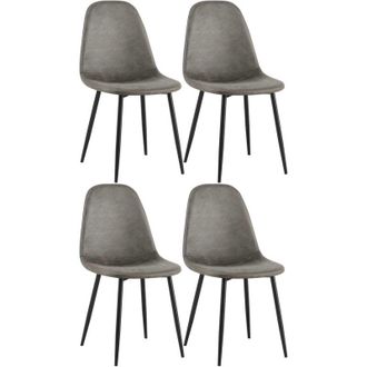 Clp Lot de 4 Chaises de salle &agrave; manger Napier avec Pi&egrave;tement en m&eacute;tal noir Gris fonc&eacute; Similicuir