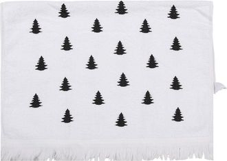 Clayre & Eef G&auml;stehandtuch 40x66 cm Wei&szlig; Schwarz Baumwolle Weihnachtsb&auml;ume Toiletten Handtuch