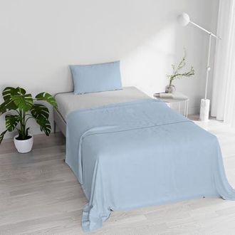 Italian Bed Linen Natural Color Bettw&auml;sche Set, 100% Baumwolle, Hellblau/Hellgrau, Einzeln