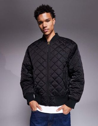HUGO BOSS HUGO Red - Bicol - Gesteppte Bomberjacke in Schwarz