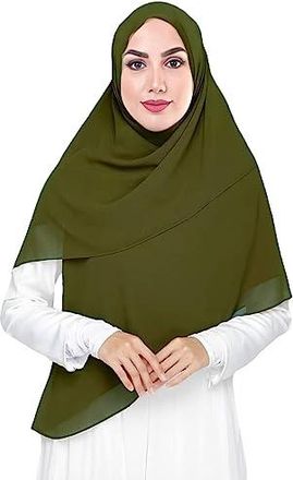 Lina & Lily Foulard hijab en mousseline de soie de qualité supérieure pour femme musulmane carré 145 x 145 cm, vert olive, Taille unique