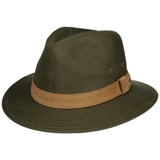Stetson Dalito Traveller Stoffhut Herren - Hut mit Ledergarniturband - Unifarbener UV-Schutz-Hut - Sommer/Winter Oliv L (58-59 cm)