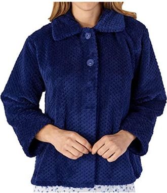 Slenderella dames bleu marine 24 ou 61cm luxe 320GSM doux gaufre &eacute;paisse toison collier bouton Up Bed Jacket grand