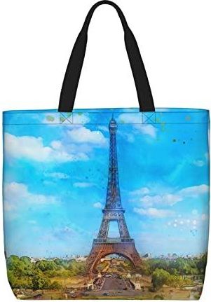 Generic Sac Fourre-Tout Motif &Eacute;l&eacute;gant Tour Eiffel Bleu Sac Fourre-Tout En Toile R&eacute;utilisable De Grande Capacit&eacute; Sacs En Toile, Pour Filles, Shopping, Femmes, 