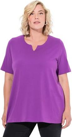 Ulla Popken Femme Grandes Tailles T-Shirt &agrave; Manches Courtes, Coupe &eacute;vas&eacute;e et col Rond Fendu Violet 50+ 807259824-50+