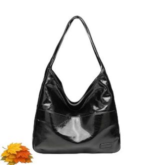 Generic Grand sac fourre-tout pour femme, grand sac &agrave; main en similicuir v&eacute;g&eacute;talien, doux, d&eacute;contract&eacute;, r&eacute;tro, sac &agrave; main pour un usage quotidien, Noir brilla