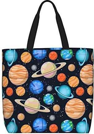 Generic Sac De Courses Syst&egrave;me Solaire Femmes Sac &Agrave; Bandouli&egrave;re De Grande Capacit&eacute; Lavables Sacs En Toile, Pour &Eacute;cole, Voyage, Femmes, Tous Les Jours