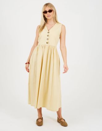 Brave Soul Robe mi-longue boutonn&eacute;e sans manches &agrave; col V - Jaune