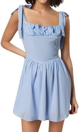 Generic Robes de soir&eacute;e &agrave; bretelles avec noeud papillon - Robe de cocktail courte pour juniors - Robe d&eacute;t&eacute; boh&egrave;me pour vacances de plage - Essentiels de vacan